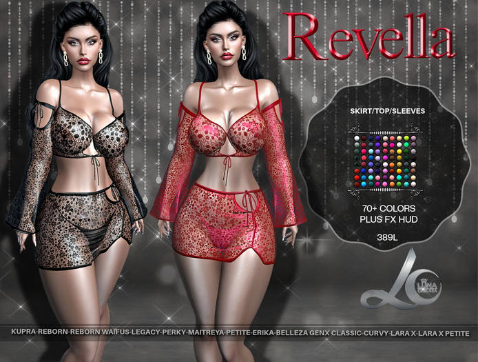 Second Life Marketplace - ️- Revella Spring Flower Sheer Lace Outfit,70+ Colors,Plus FX Hud